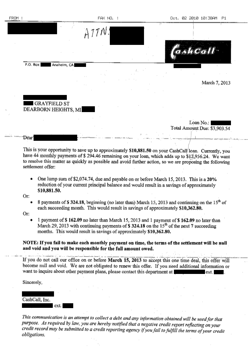 List Of Successful Debt Negotiation With Cash Call